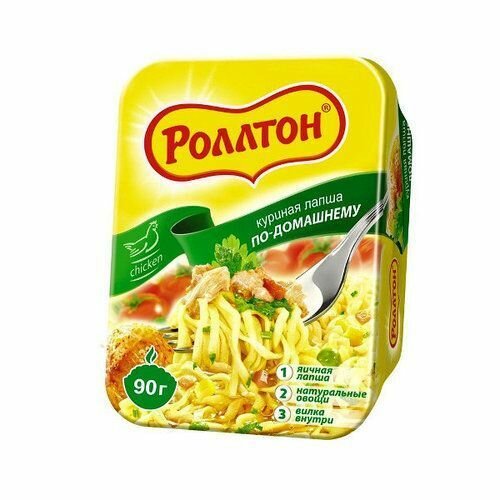 Роллтон Лапша яичная Курица по-домашнему, лоток, 90 г