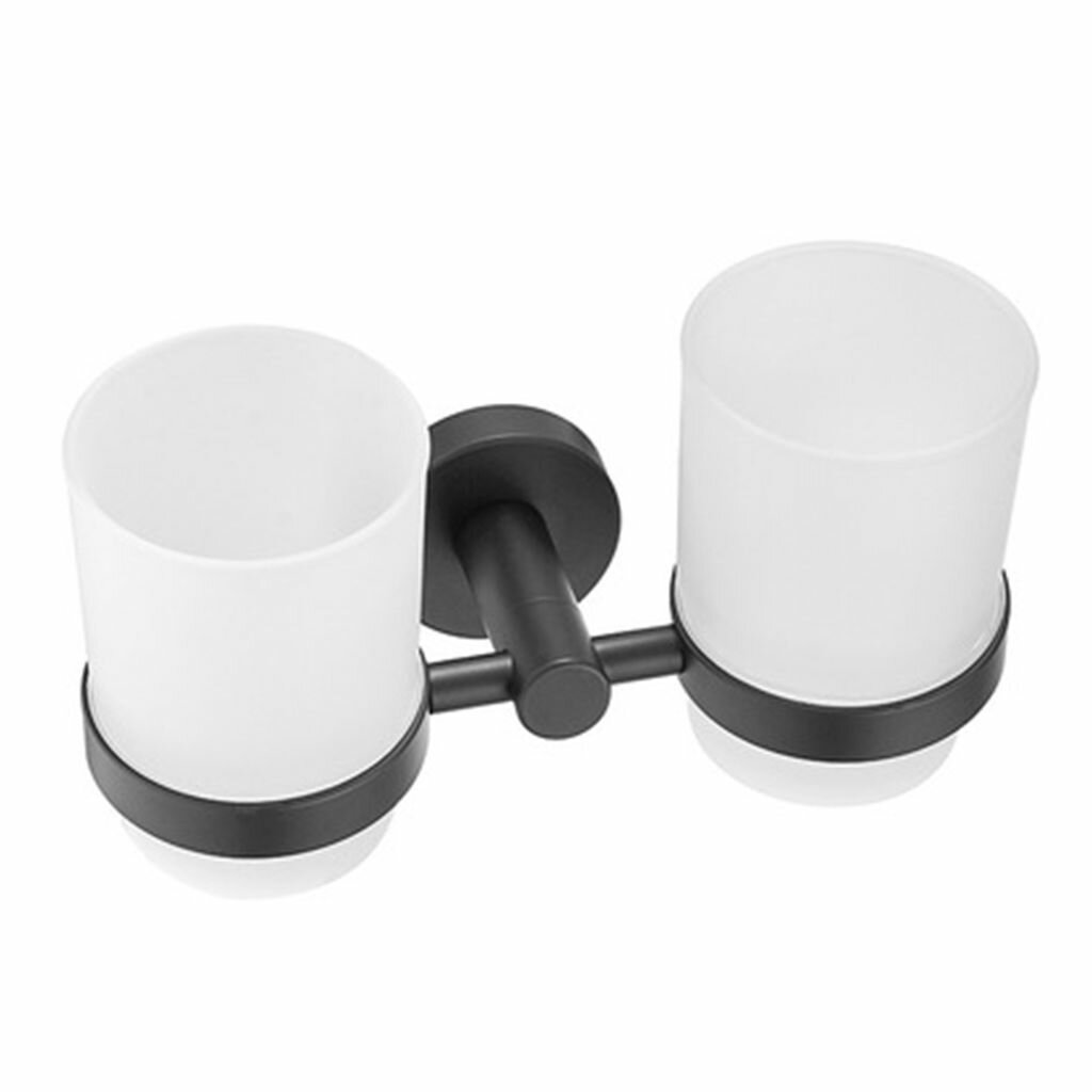 (1 комплект) Зубная щетка для зубов с черным подстаканником-двойная чашка-черный