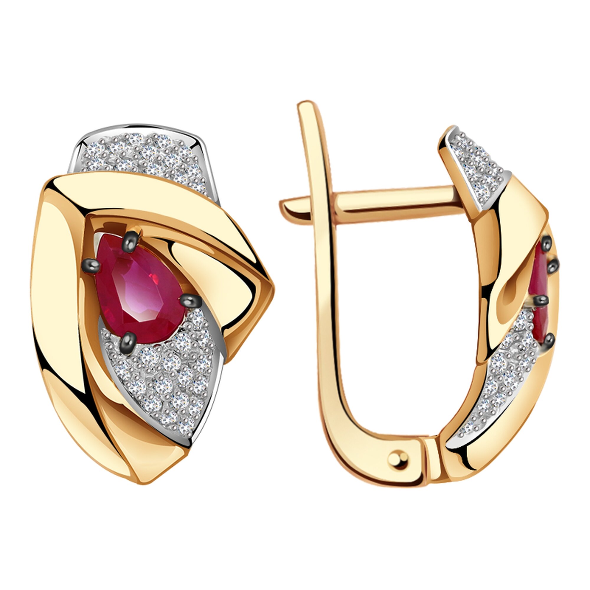 Серьги, красное золото, 585 проба, рубин, бриллиант