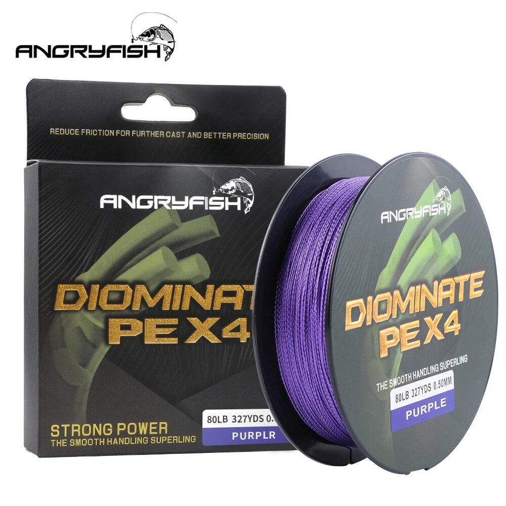 Angryfish леска плетеная PE X4, 327yds, Purple, 15LB