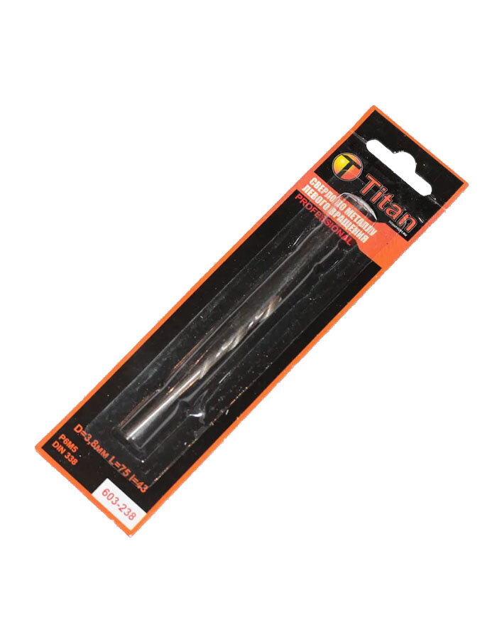 Сверло по металлу левого вращения Р6М5 3,8мм L-75 l-43