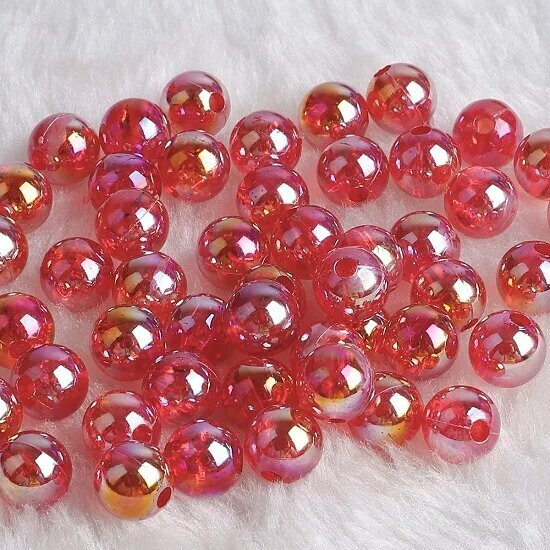 Бусины акриловые радужные Red Pink 8 мм, 50 шт