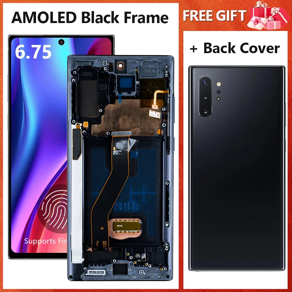 AMOLED-экран для Samsung Note 10 + ЖК-дисплей, цифровой сенсорный экран для Samsung Note 10 Plus N975F/DS, поддержка S-ручки, отпечатки пальцев Black Kit
