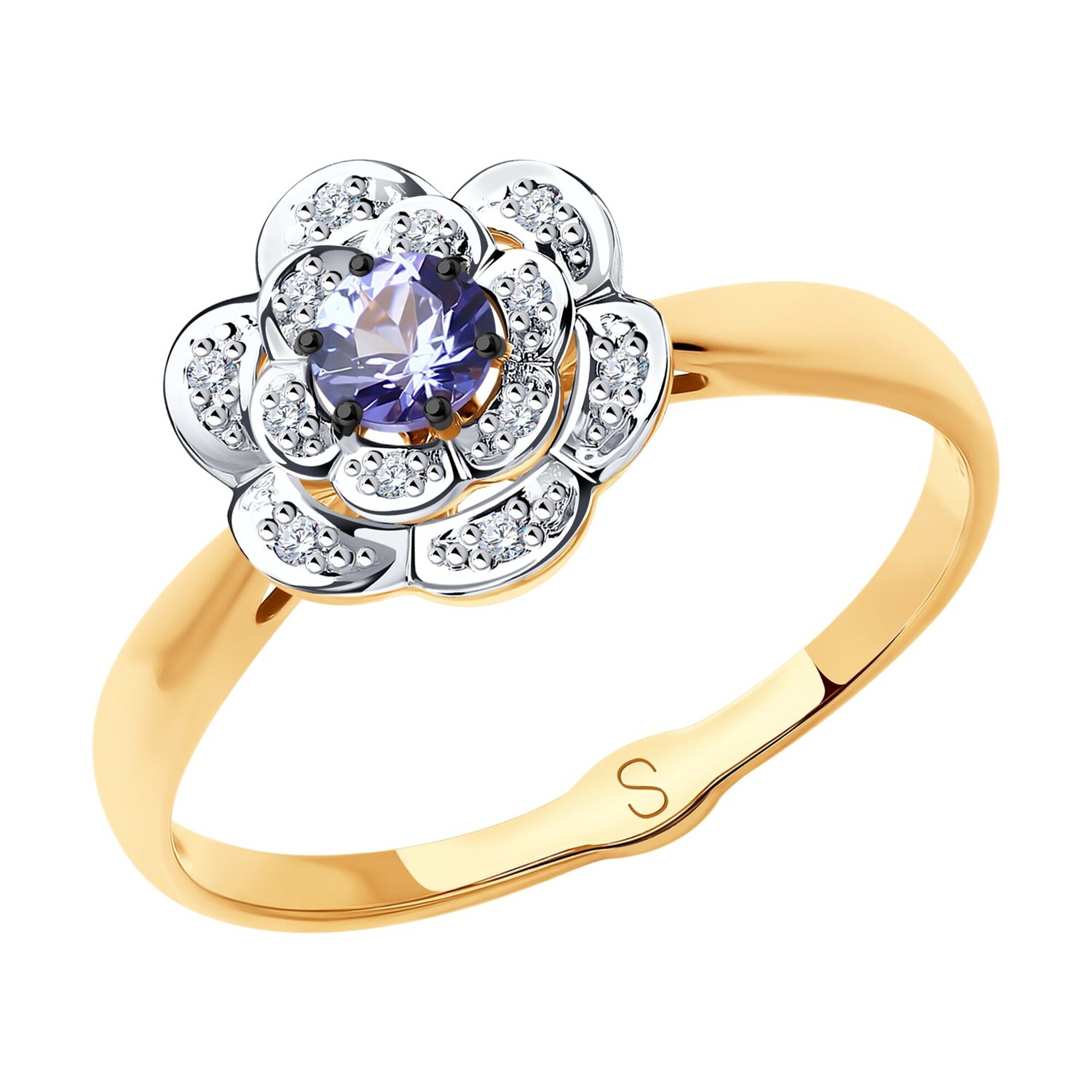 Кольцо, красное золото, 585 проба, бриллиант, танзанит