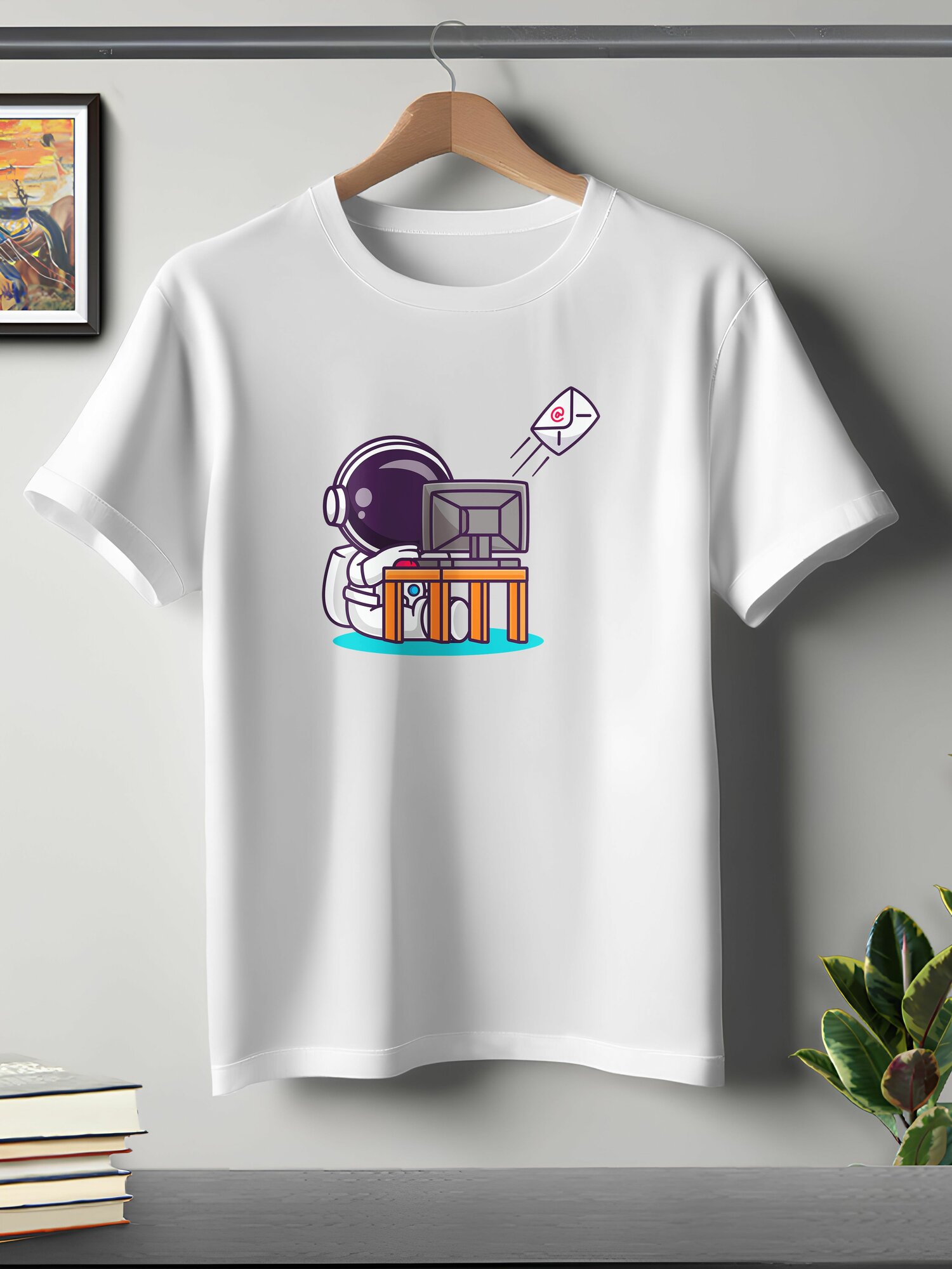 Футболка ONEQ унисекс 48-50 (L) размер с принтом Космонавт, белая