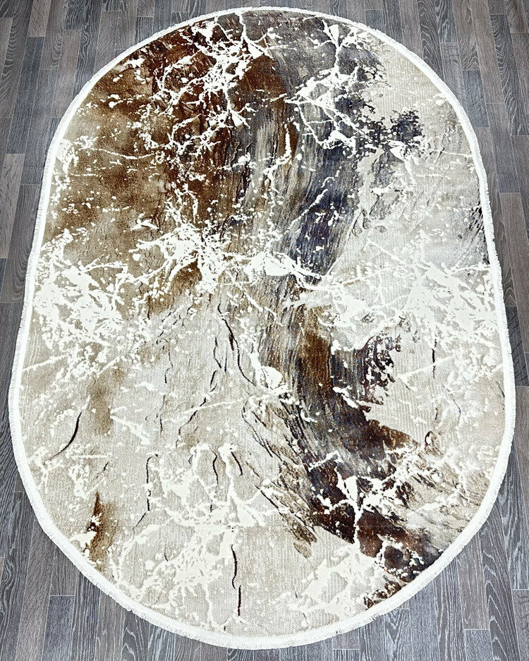 Ковер, Овал, Бежевый, Коричневый, Серый, Абстрактный, Современный, на пол, в гостиную, спальню, в ассортименте (80 см. на 150 см.)