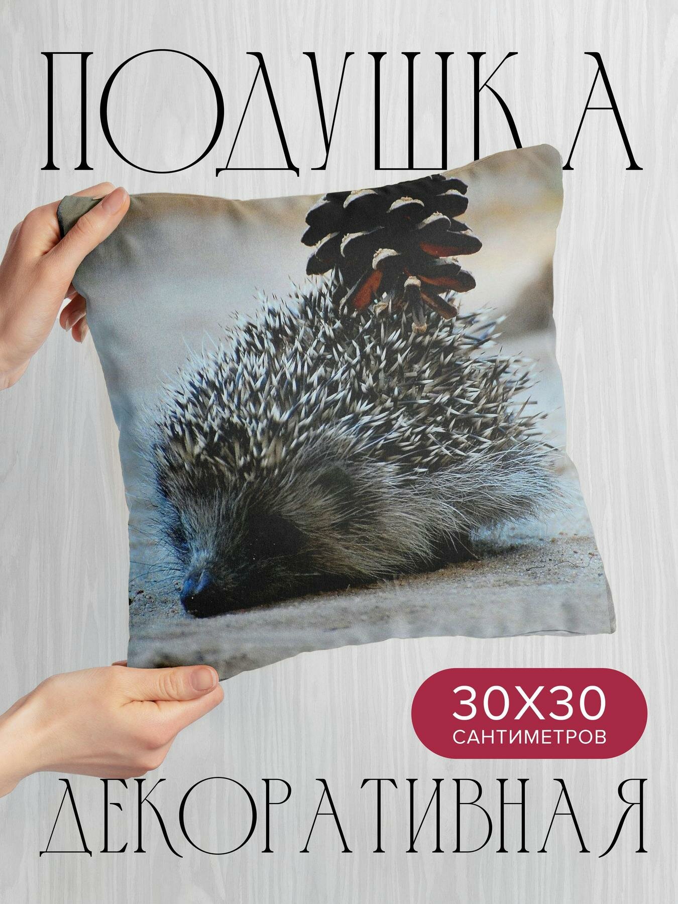 Подушка декоративная, 30x30см / Животные / ежик / шишка