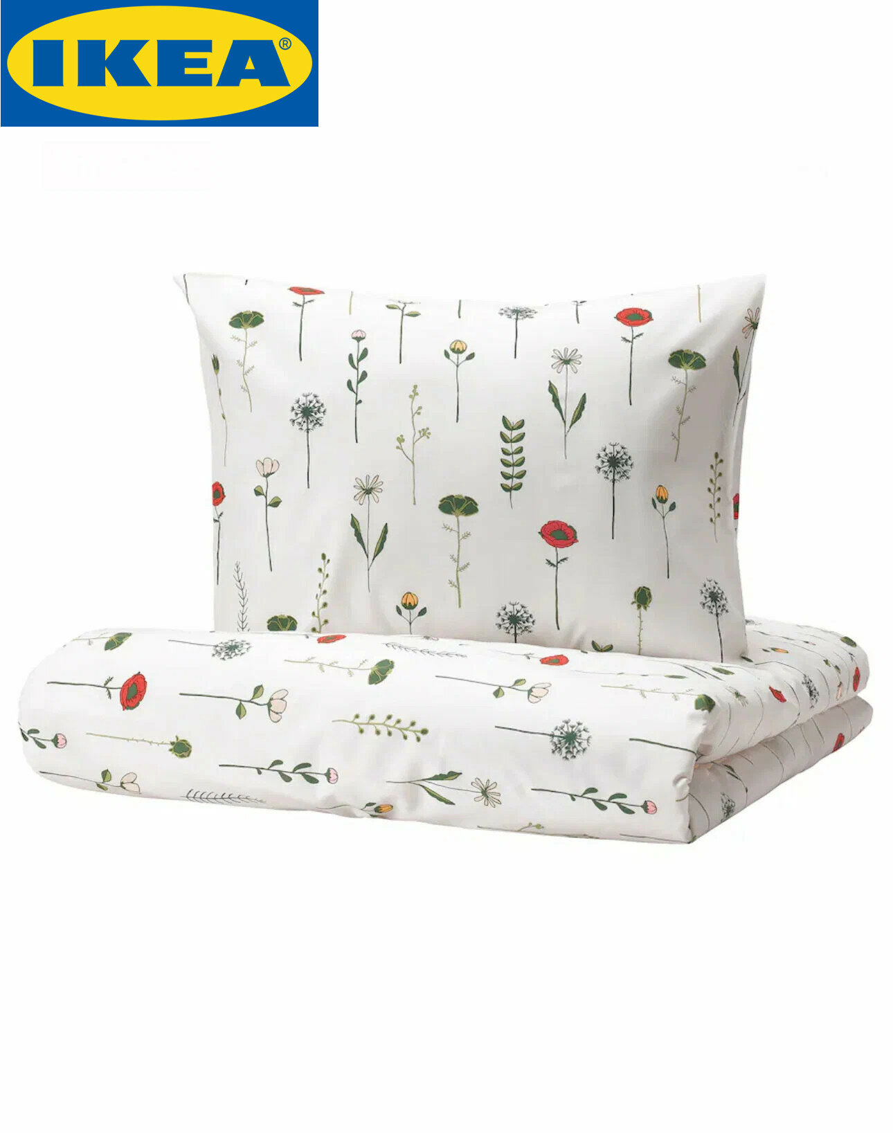 IKEA/икеа NATTSLANDA Руфла Понты и подушки Белый / цветочный рисунок 150x200/50x80 см