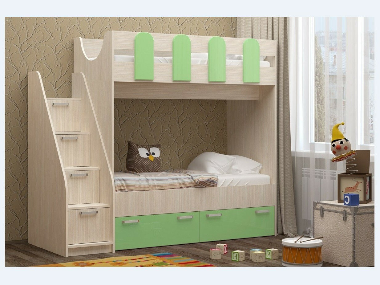 Двухъярусная кровать МДФ (Цитрус глянец, Ясень шимо светлый)