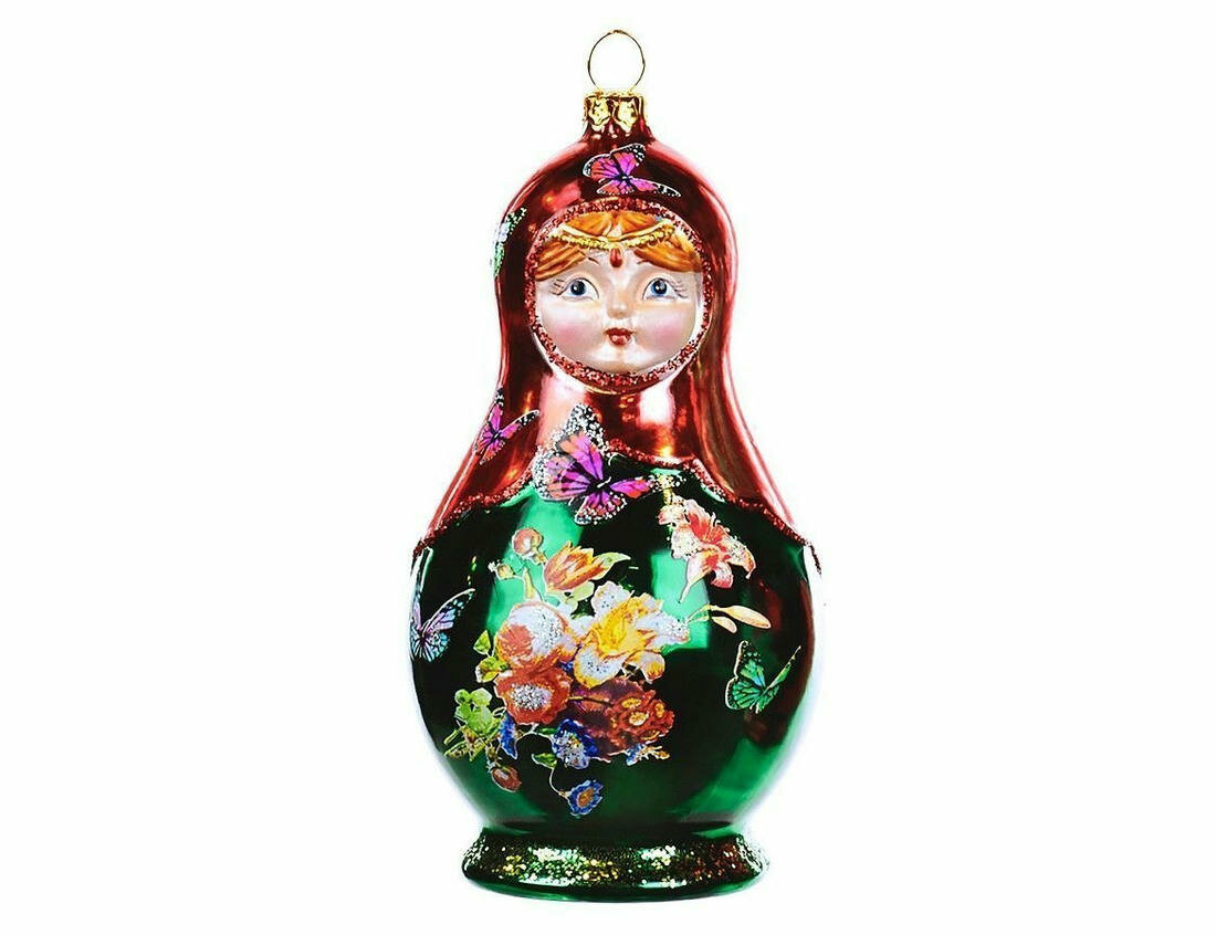 Стеклянная елочная игрушка в зелёном сарафане, 14 см, подвеска, Goodwill