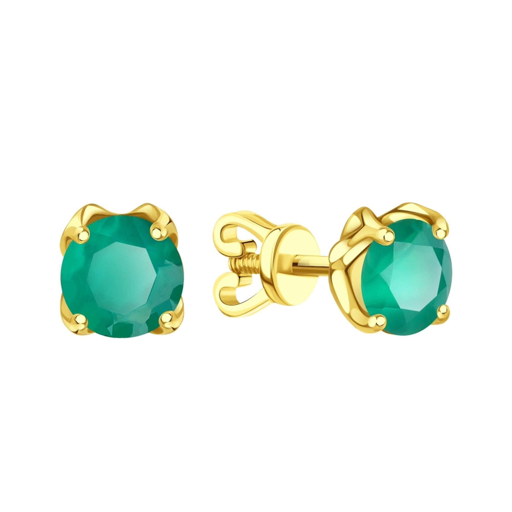 Серьги, желтое золото, 585 проба, агат