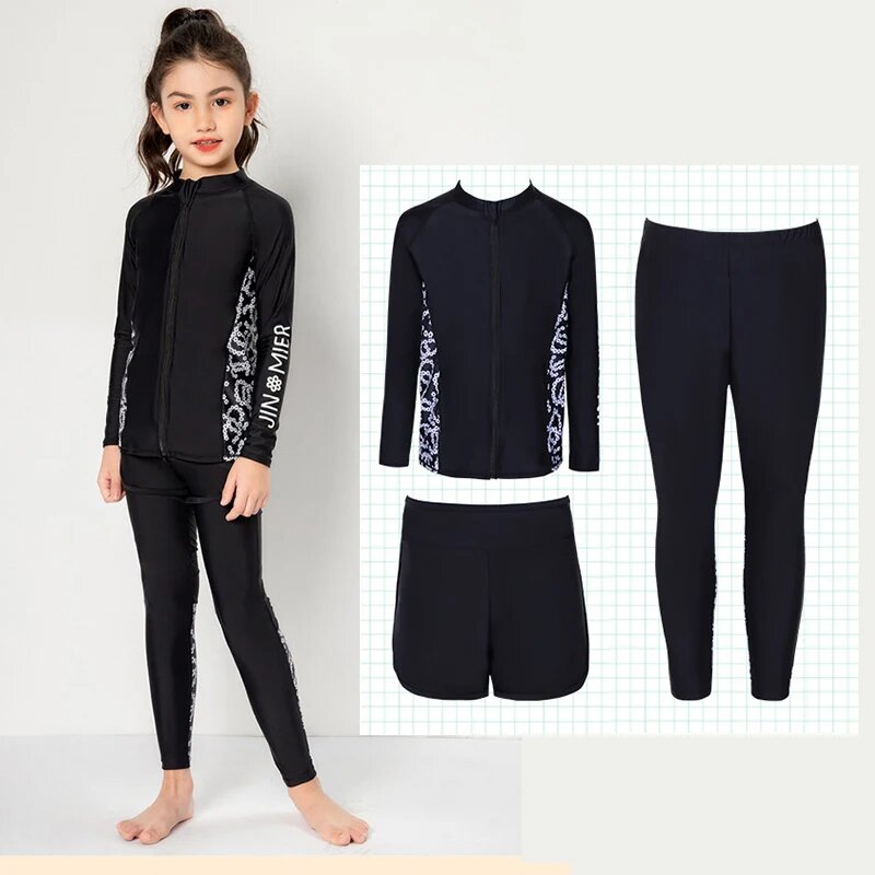 Детский рашгард Bswemek 3 предмета из спандекса Черный, L, J030A