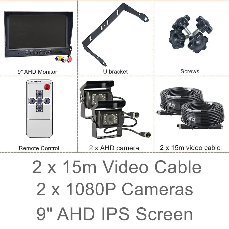 1920x1080 9-дюймовый AHD IPS автомобильный монитор заднего вида IP68 Водонепроницаемая 2 x 15m