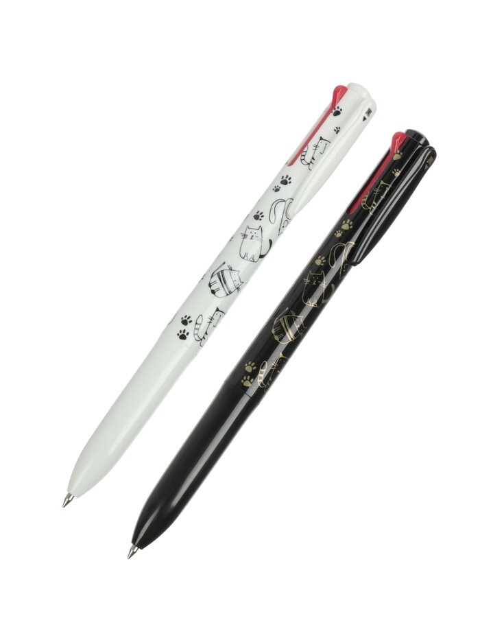 Набор ручек 2 штуки шариковых автоматических 4-х цветных, корпус белый/черный с рисунком 109441