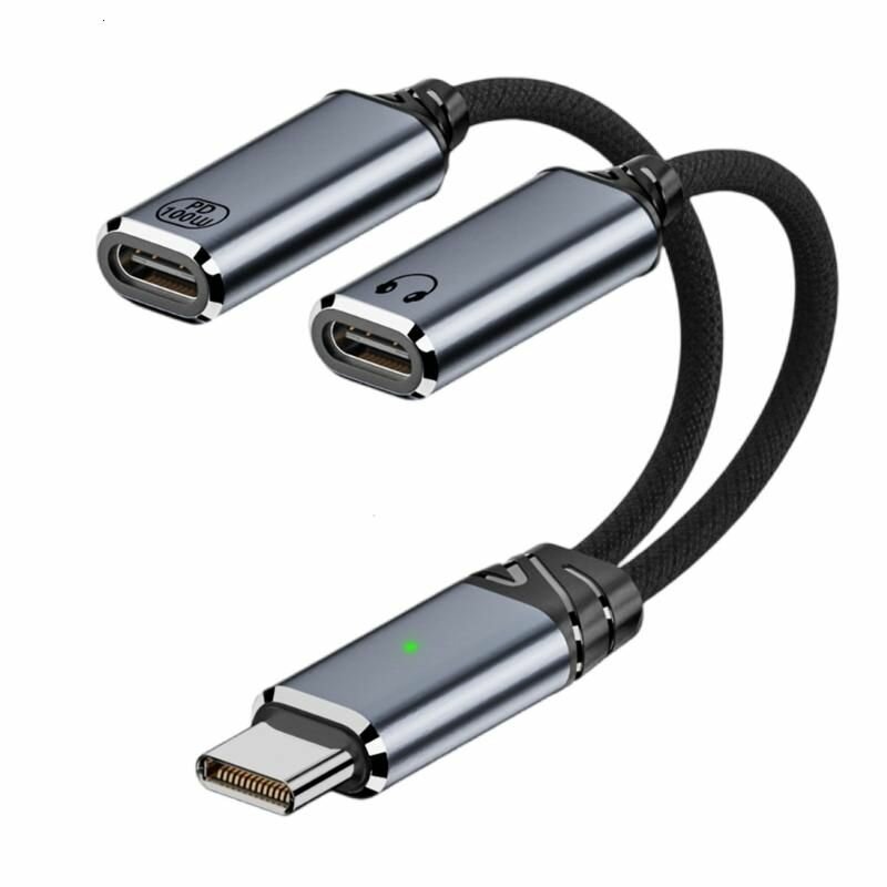 2 в 1 Type C к USB 2.0 адаптер с портом зарядки 100W OTG кабель, Серый - Тип C Тип C