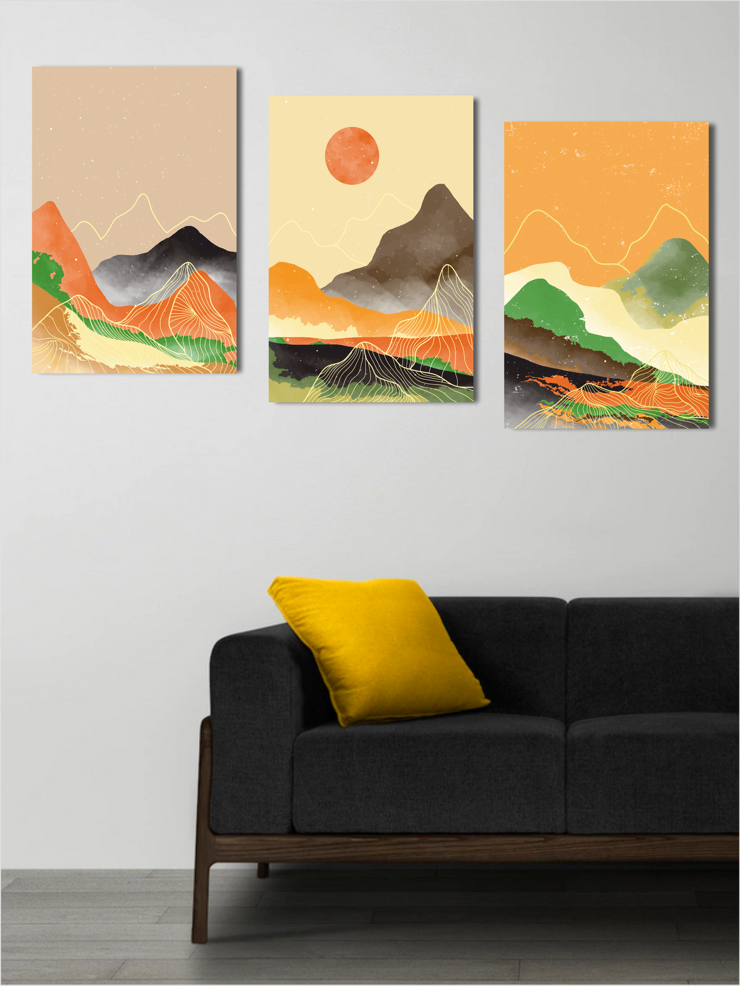 Модульная картина для интерьера на стену, Оранжевый горный пейзаж 40х60 см - 3 штуки на холсте на подрамнике