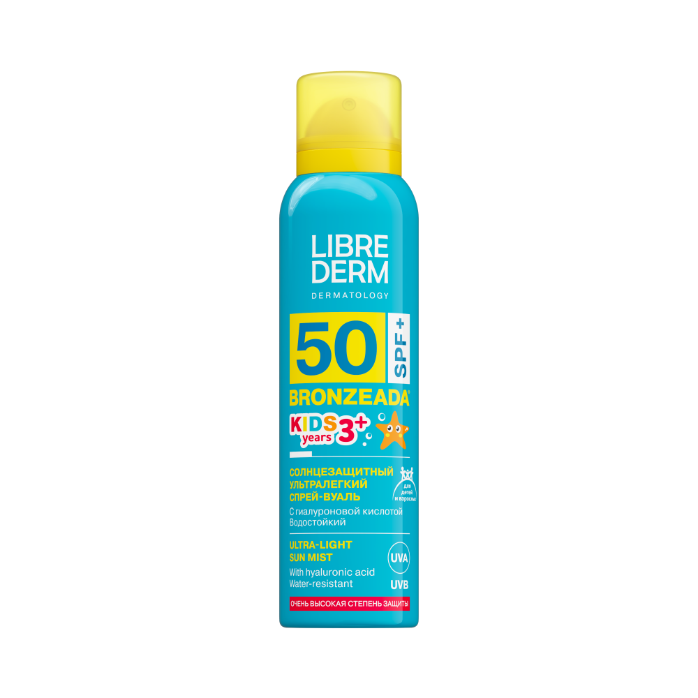 Librederm bronzeada спрей-вуаль для детей и взрослых ультралегкий солнцезащитный spf50+ 150 мл