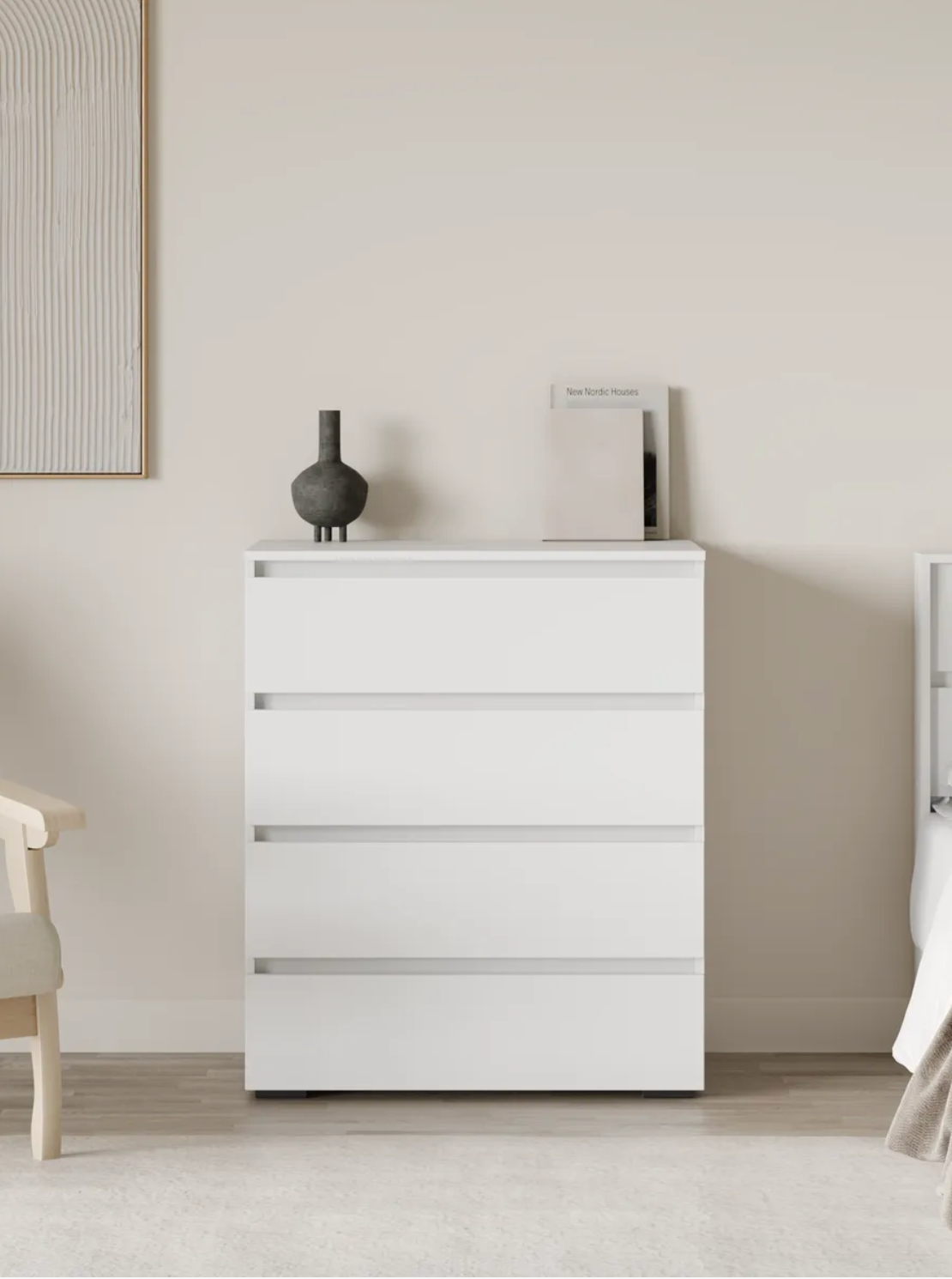 Комод 4 ящика (80×96×46 см), белый, лаконичный дизайн — универсальный и вместительный Хелен КМ-02