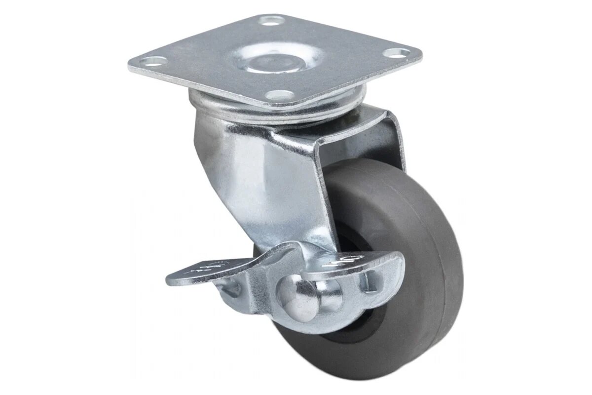 AKS Колесо меб. d40 с площадкой с рез. ободом, с торм. серое 72657