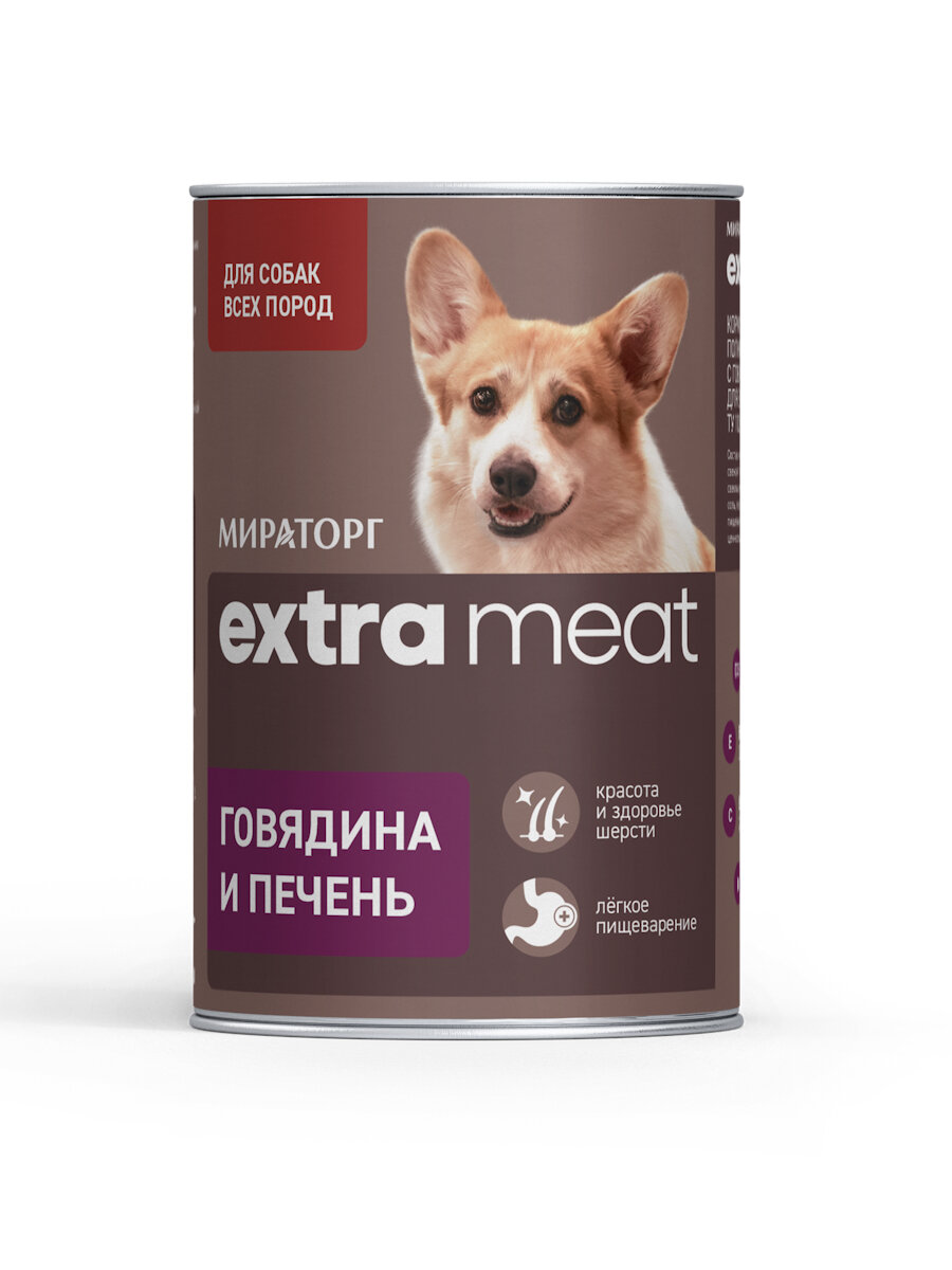 Мираторг Extra Meat Корм полнорационный для взрослых собак с говядиной и печенью в желе 425 гр
