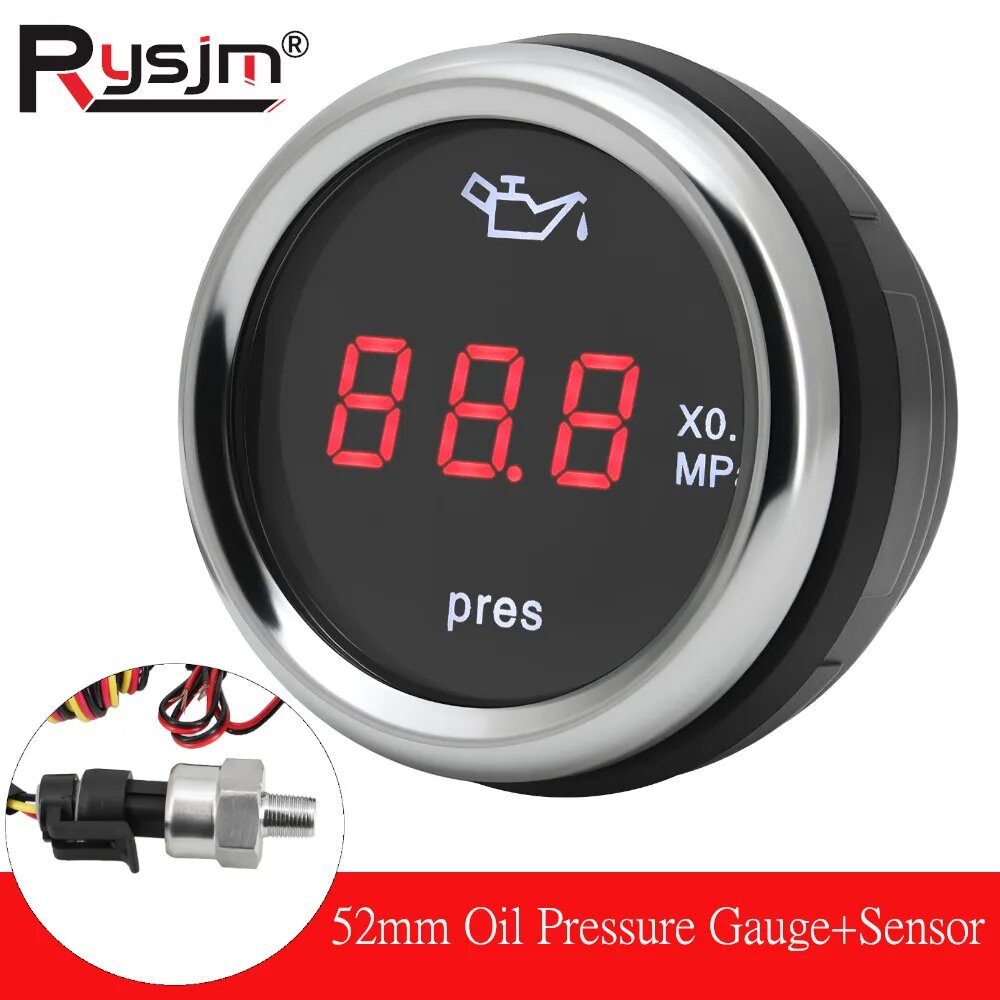 Цифровой манометр масла 52 м с датчиком датчика давления масла 0-1,0 МПа 1/8 NPT, измеритель масла + мигающая сигнализация для автомобиля, грузовика 12 В/24 В