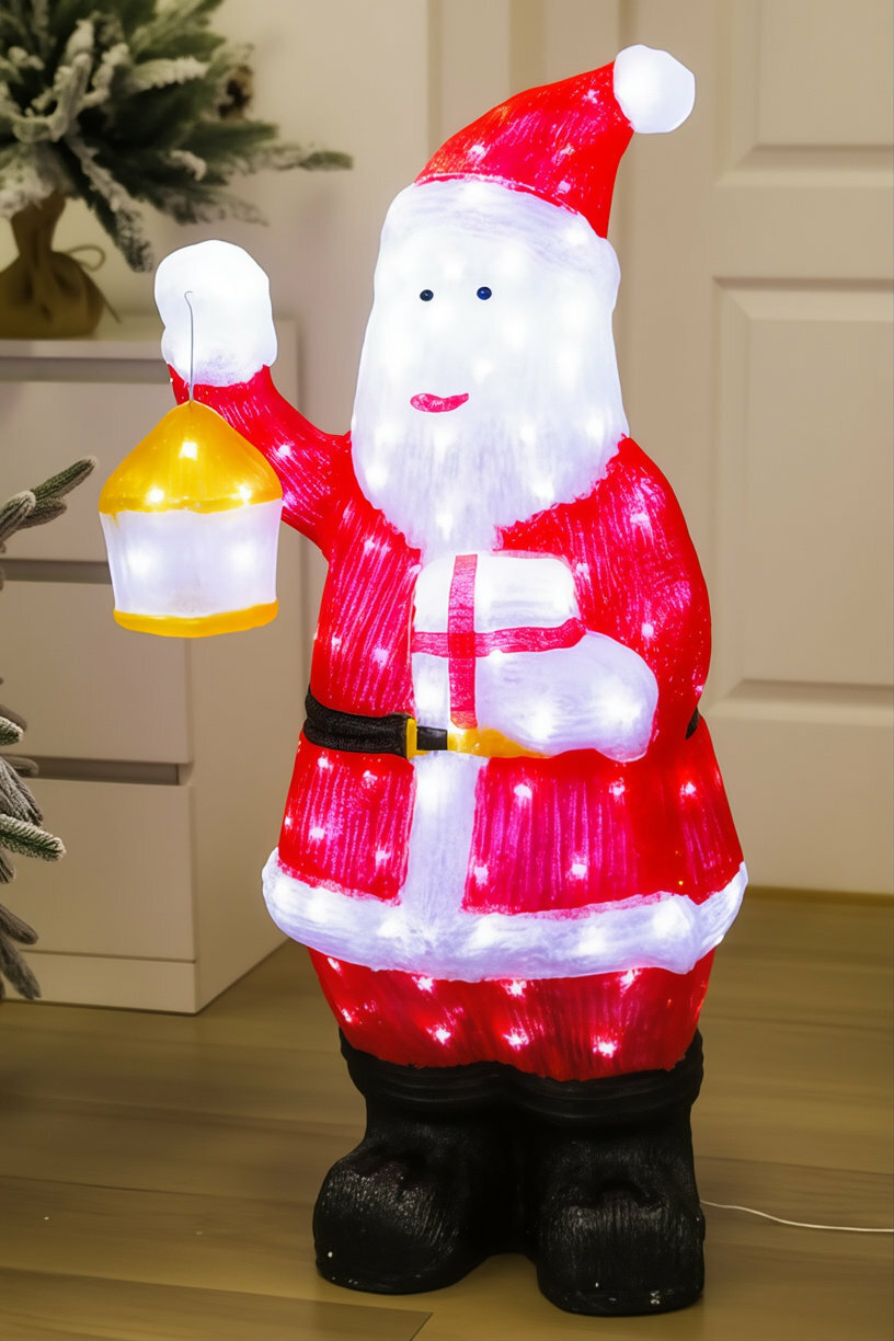 Декоративная светящаяся фигура ДЕД мороз С фонариком, акрил, 160 холодных белых LED-огней, 95 см, уличный, Winter Deco 4060457