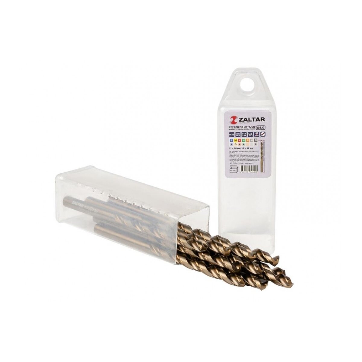 Комплект свёрл по металлу индустриальных ZALTAR 10 шт, DIN 338, HSS-E Co5, Тип VA, 5xD, Ø5.00 мм