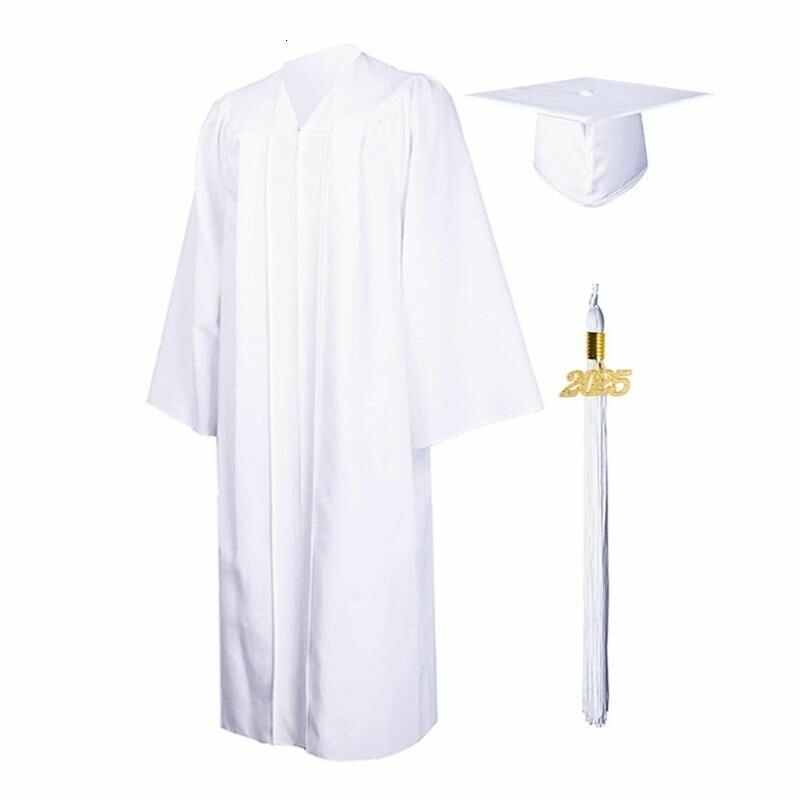 Костюм выпускника 2025 с мантией, шапочкой и кисточкой, Белый - XXXL