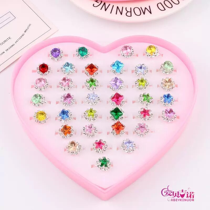 Набор детских колец с камнями для девочек, в стиле интернет-звезд, с шкатулкой для украшений, регулируемые детские