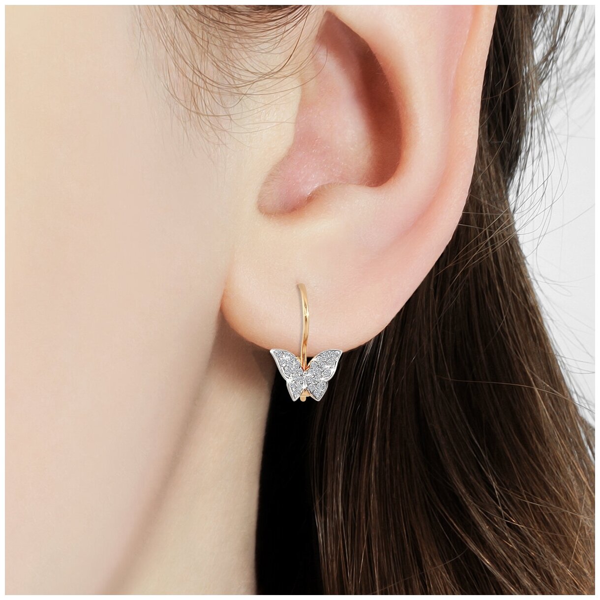Серьги, белое золото, 585 проба, золочение, фианит