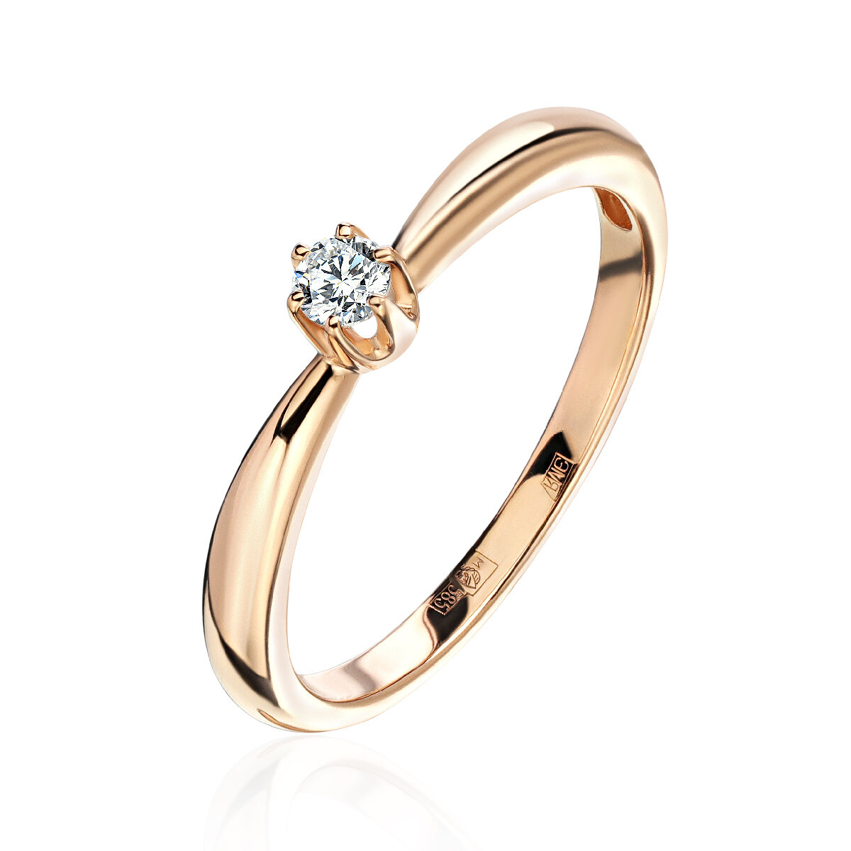 Кольцо, красное золото, 585 проба, бриллиант