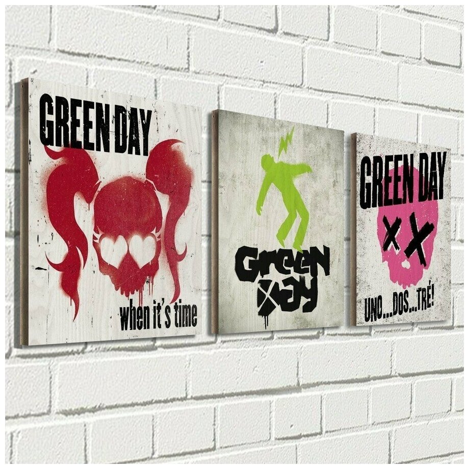 Модульная картина на дереве 66x24 см квадратные музыка Green Day - 50