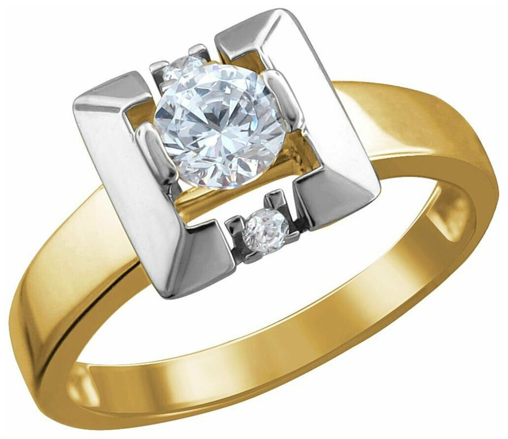 Кольцо, комбинированное золото, 585 проба, фианит