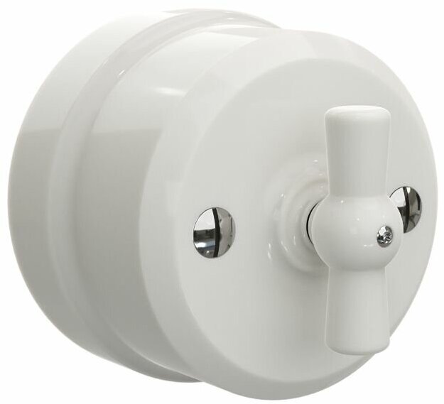 Ретро выключатель фарфоровый (Керамический) поворотный на 4 положения (аналог 1-2 клавишного выключателя), цвет Белый, серия "аврора"