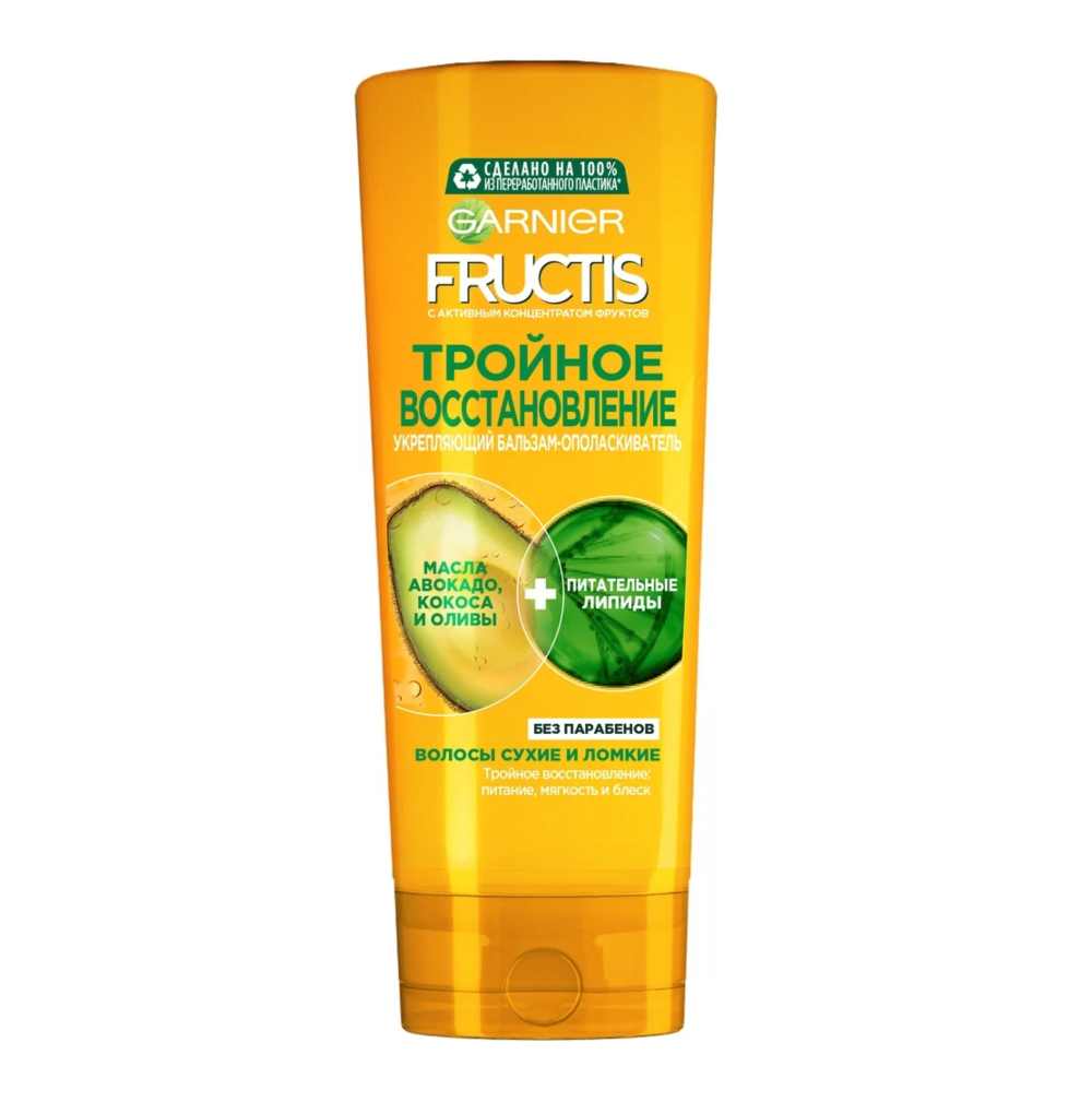GARNIER Fructis бальзам-ополаскиватель Тройное восстановление Укрепляющий для сухих и поврежденных волос, 387 мл