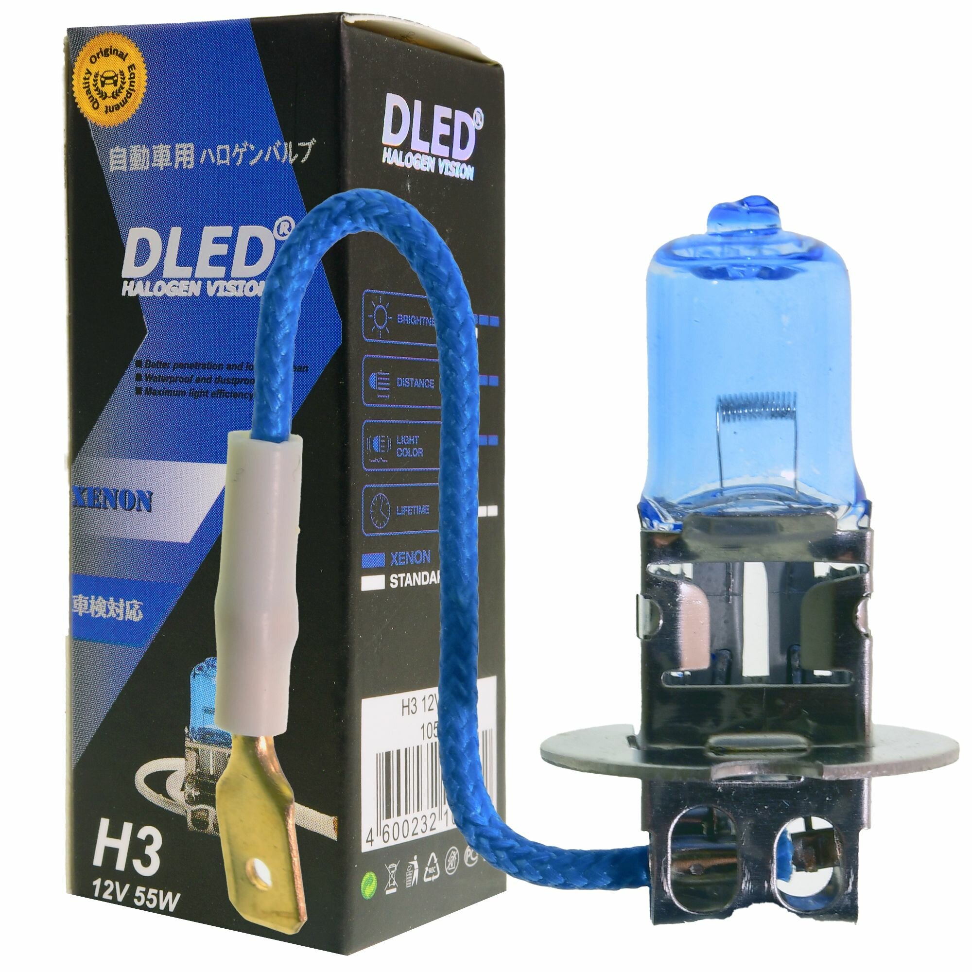 Автомобильная лампа H3 PK22S 12V 55W 5000K Бренд DLED Серия "XENON VISION" Белый (1шт.)