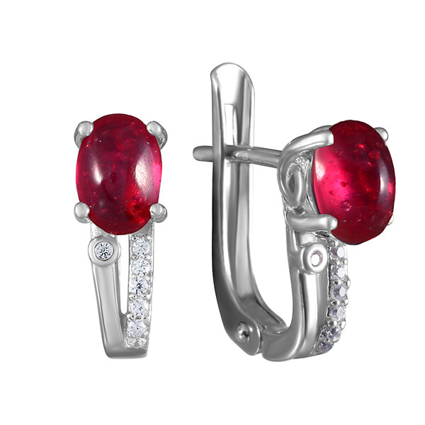 Серьги, серебро, 925 проба, фианит, рубин