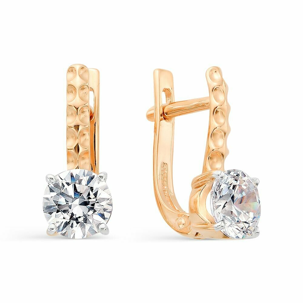 Серьги, желтое золото, 585 проба, Swarovski Zirconia