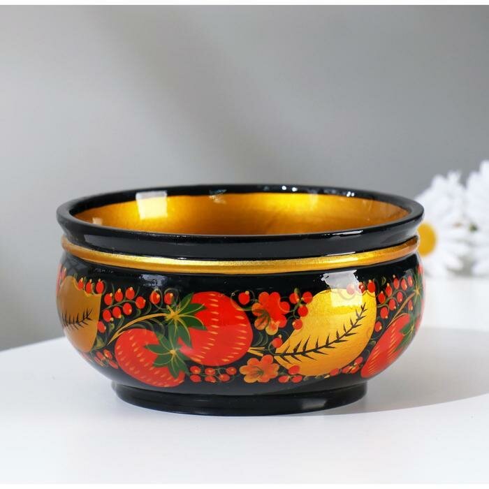 Чашка сервировочная "Ягодка", 13x7 см, с художественной росписью хохлома, миска дерево, салатник