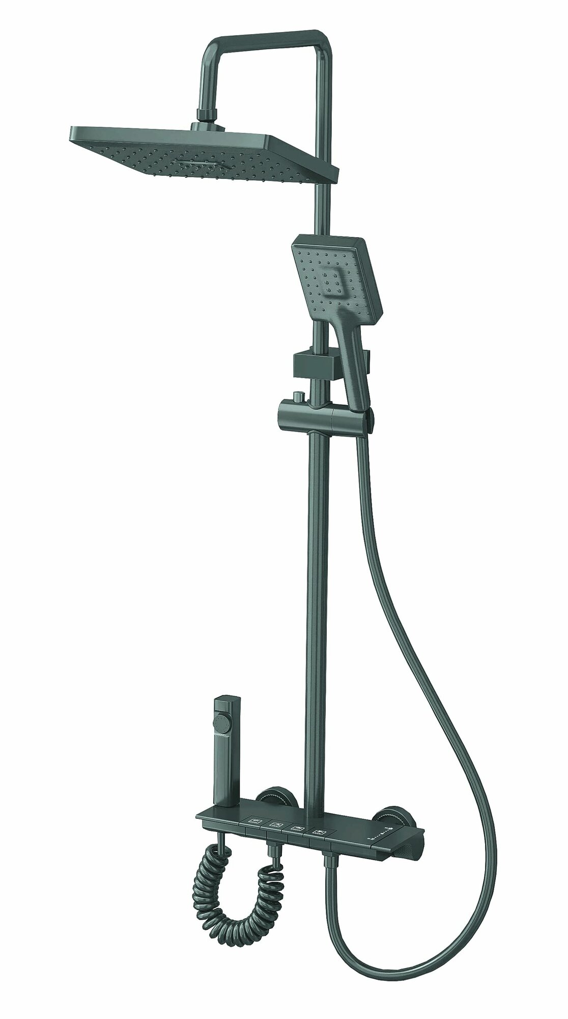 Душевая система с тропическим душем чёрного цвета BCS009(Black),4 режима, кнопочное переключение, со смесителем, алюминий