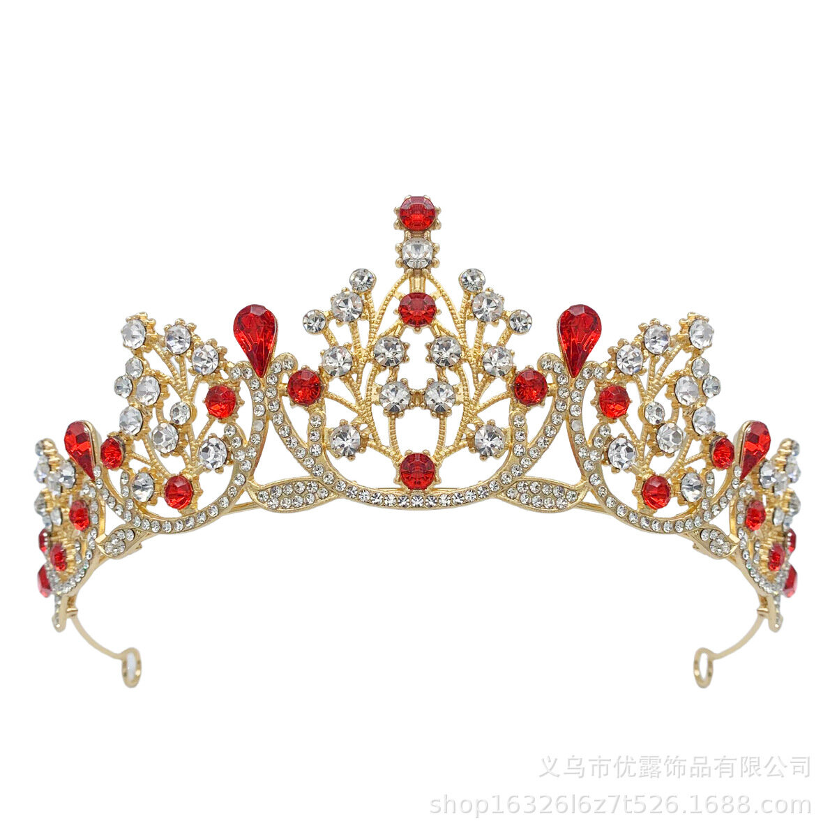 Корона невесты "Трансграничная", с бриллиантами, цвет золото + красные бриллианты