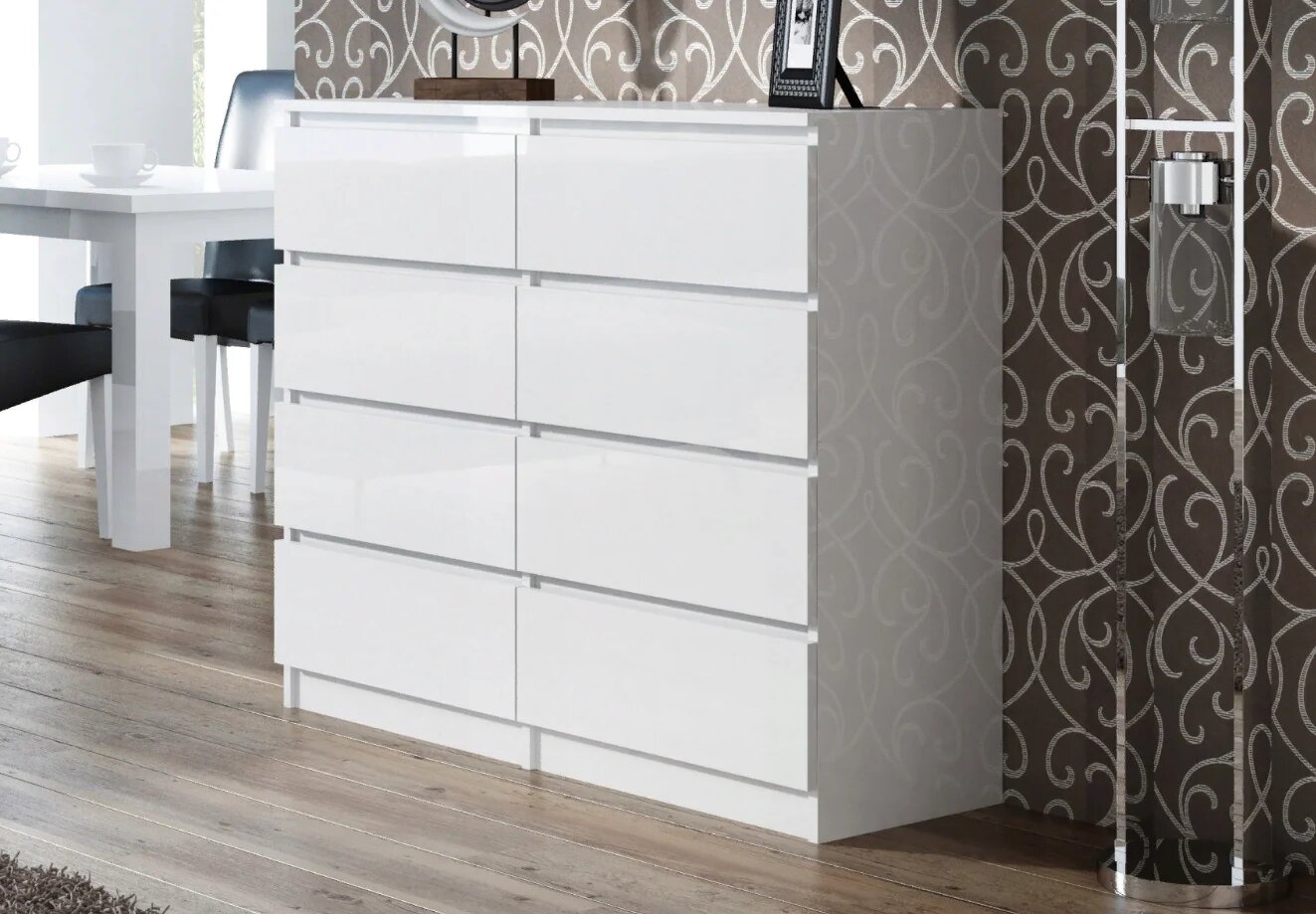 Комод "Челси" Мебельная Компания "МиФ", ЛДСП, 8 ящиков, белый глянец