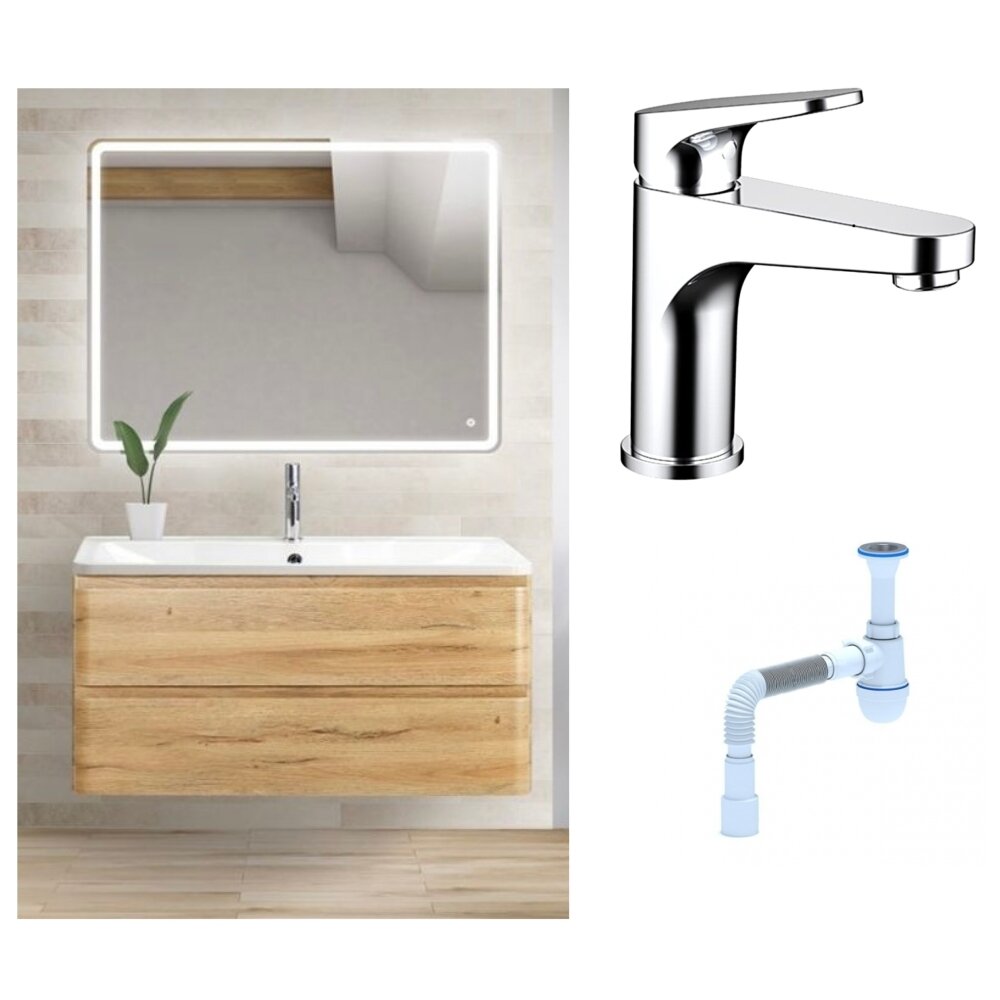 Комплект: Мебель для ванной BelBagno Albano 80 rovere rustico + Смеситель Bravat Eler F1191238CP-RUS для раковины однорычажный, хром + Сифон АниПласт 139657 + F1191238CP-RUS + C2015xrv