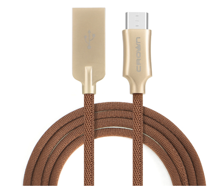 Кабель micro USB Crown CMCU-3132M, провод micro USB, нейлон, коричневый, 1 м, 5В/2А, USB 2.0, до 480 Мбит/сек.