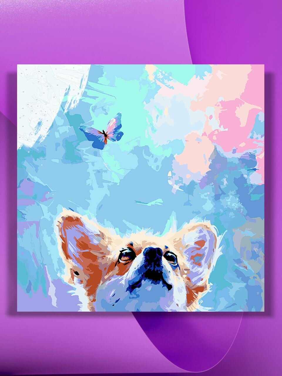 Картина по номерам на холсте Корги и бабочка, 40 х 40 см