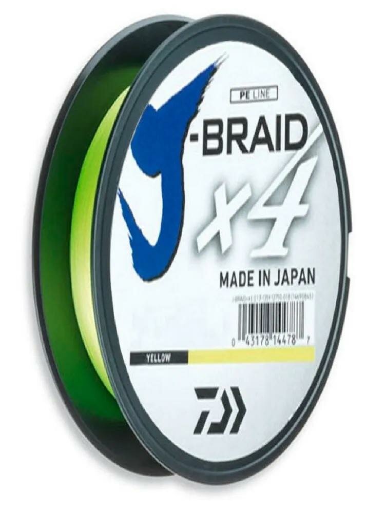 Шнур плетенный Daiwa J-Braid X4 135м 0,17мм fluo yellow, 4 нити