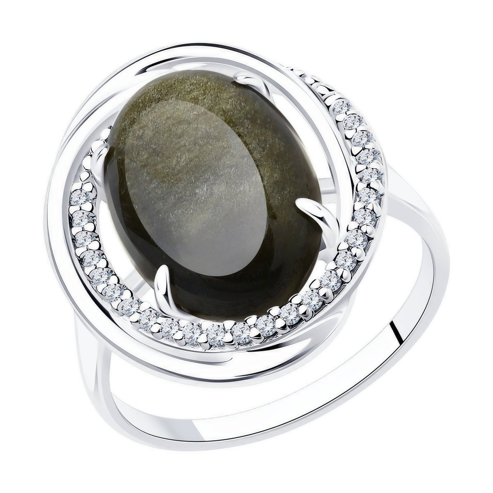 Кольцо, серебро, 925 проба, родирование, кристалл, фианит