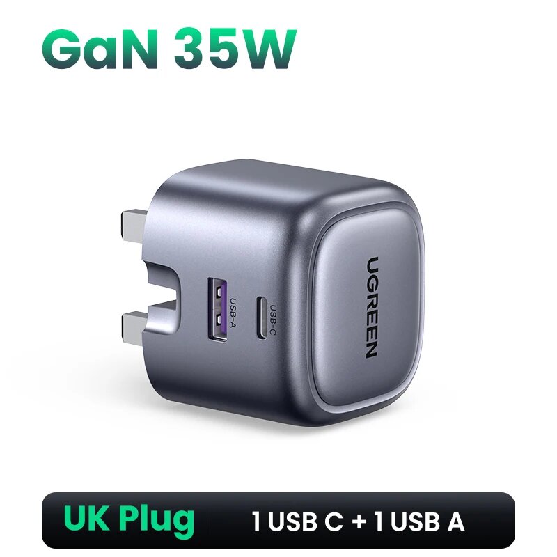 Зарядное устройство UGREEN GaN 35W UK Plug с USB-C и USB-A
