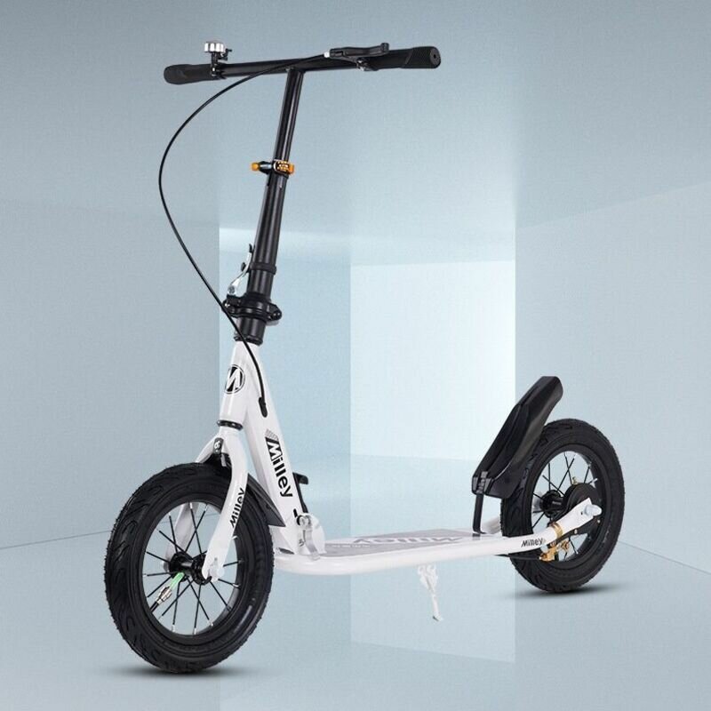 Двухколесный городской надувной роликовый самокат, складной с ручным тормозом, подходит для взрослых и подростков