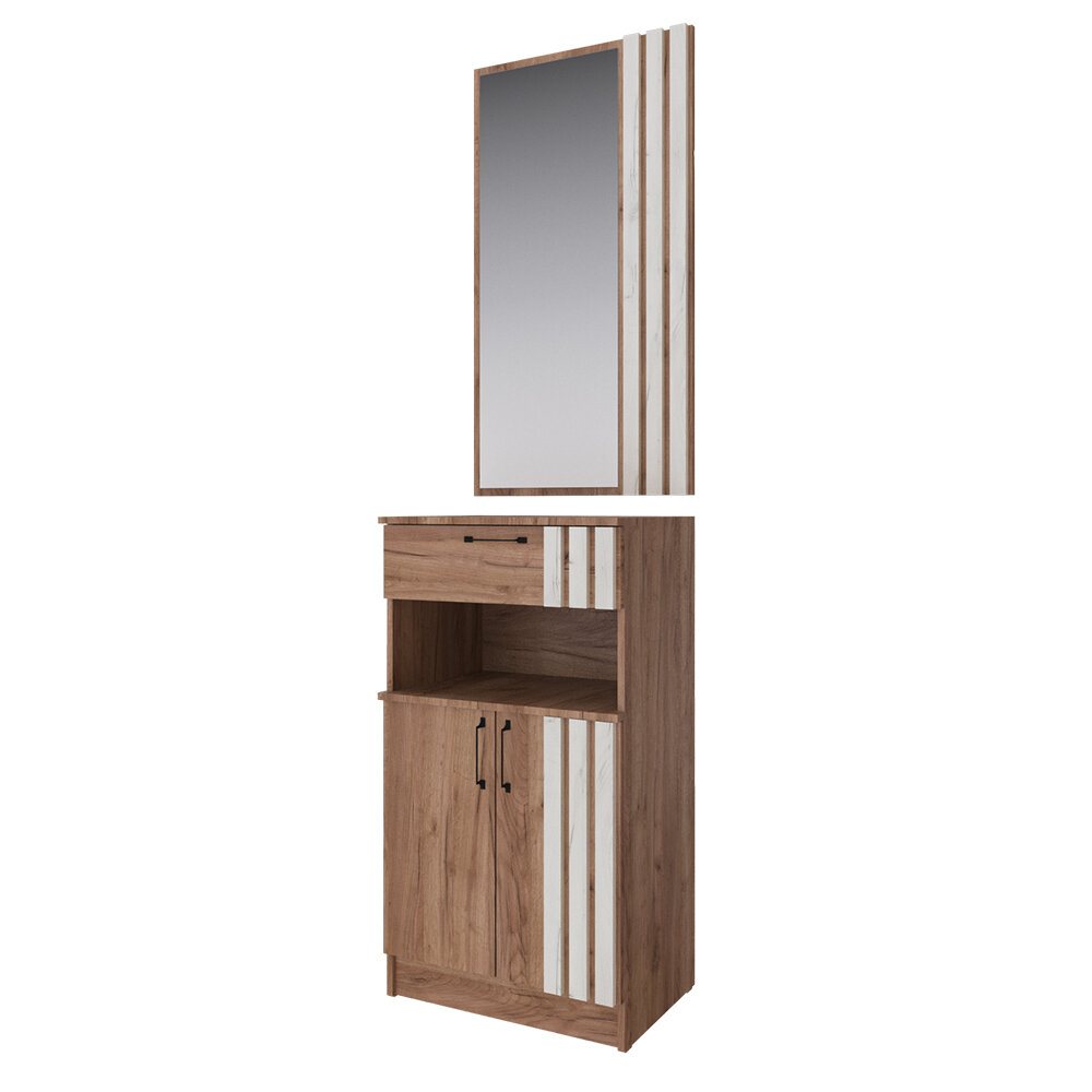 ARNIKA Тумба с зеркалом Кано КПТ, Дуб крафт табачный, Дуб крафт белый